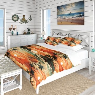 Designart "Orange Seashore Sunset Coastal Pattern" Abstract bedding set ...