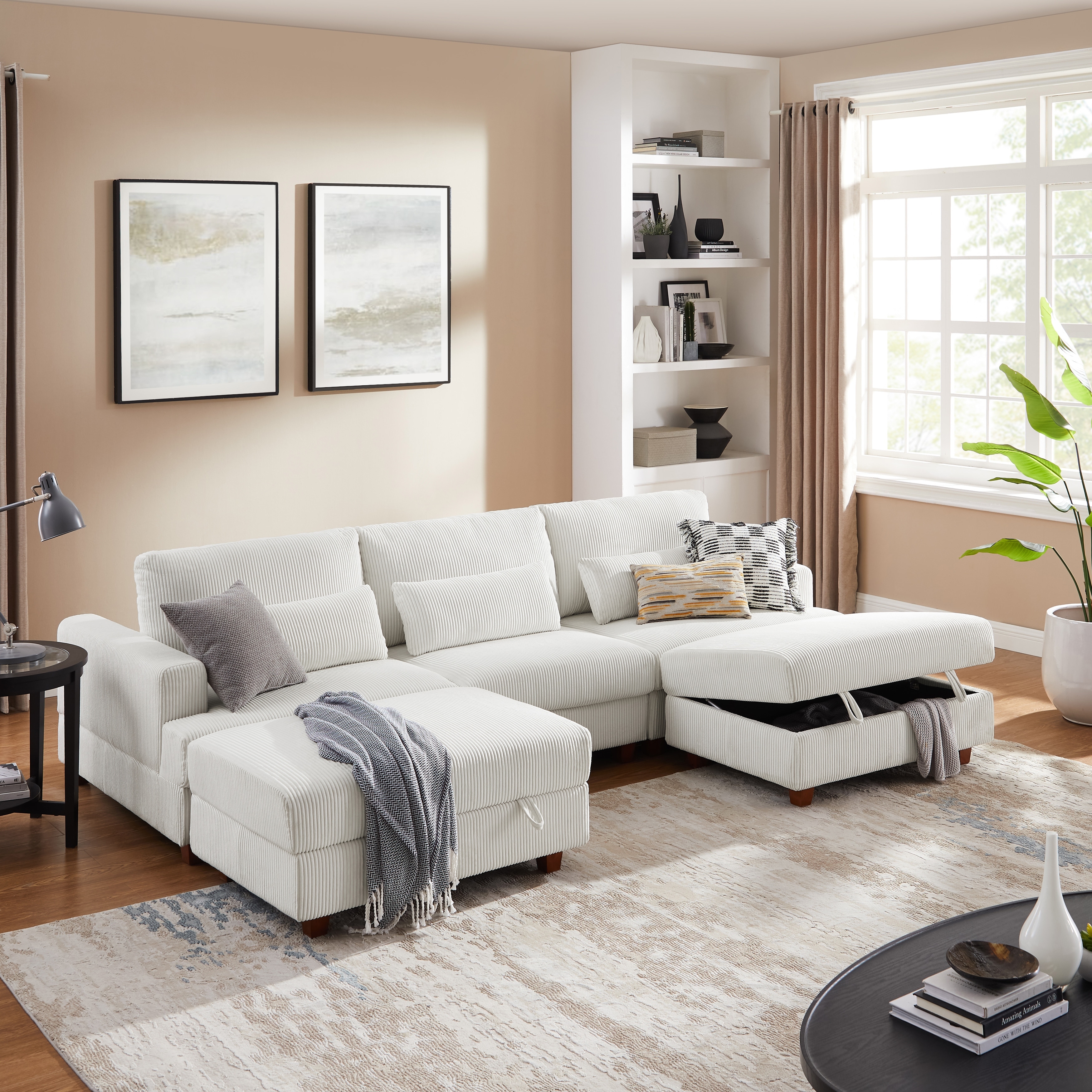 114" W Modern& Comfort Ajustable Back Couch With 2pc Storage Ottoman ...