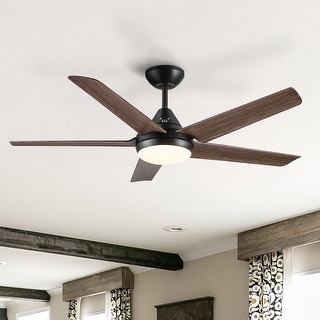 48 in. 5 Blades LED Indoor Brown Smart Ceiling Fan with Remote Control ...