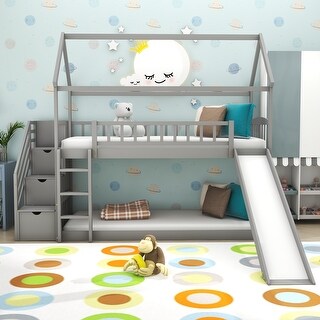 Twin Over Twin Solid Wood Bunk Bed With House-Shaped Top - Bed Bath ...