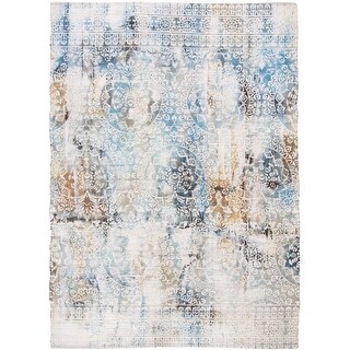 Distressed Geometric Floral Ivory/Blue Transitional Rug - Bed Bath ...