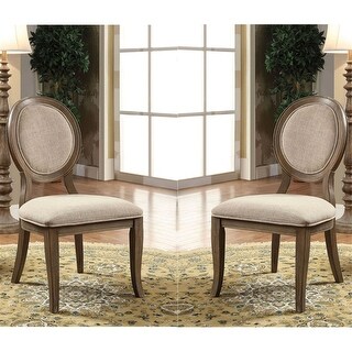 Rustic Oak and Beige Dining Chairs Padded Fabric Seat (Set of 2) - Bed ...