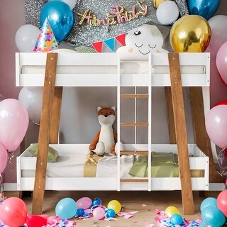 Twin Size Bunk Bed with Built-in Ladder and 4-Columns, White - Bed Bath ...