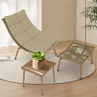 C-shape Chaise Lounge Chair with Ottoman and Coffee Table, Camping ...