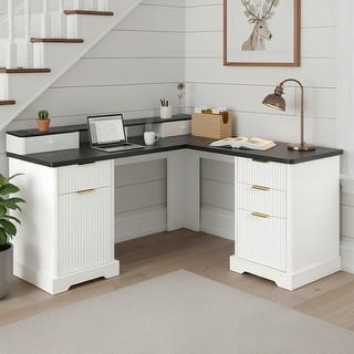 Roomfitters 59" Modern Fluted L-Shaped Desk with Charging Station ...