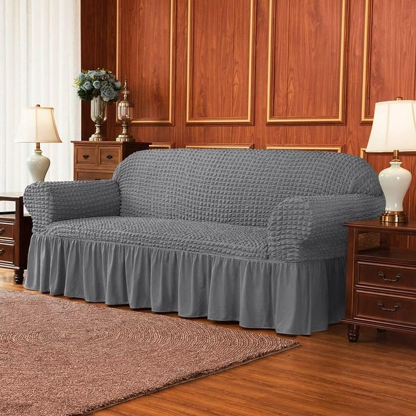 Subrtex 1 Piece Sofa Slipcover Seersucker Skirt Stretch Spandex ...