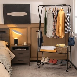 Heavy Duty Double Rail Garment Rack Clothes Rack on Wheels - Bed Bath ...
