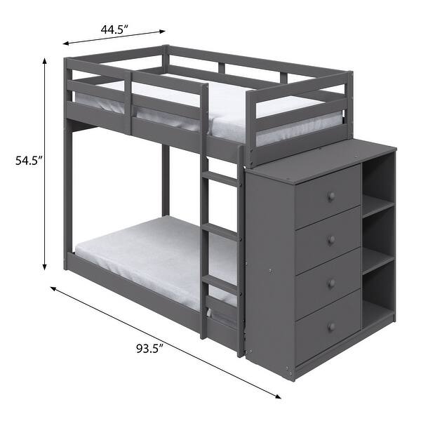 Slater Grey Twin Over Twin Bunk Bed with Built-in Storage - Bed Bath ...