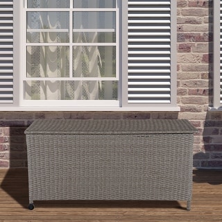 Clihome Outdoor Metal Frame Rattan Storage Bench with Wheels - Bed Bath ...