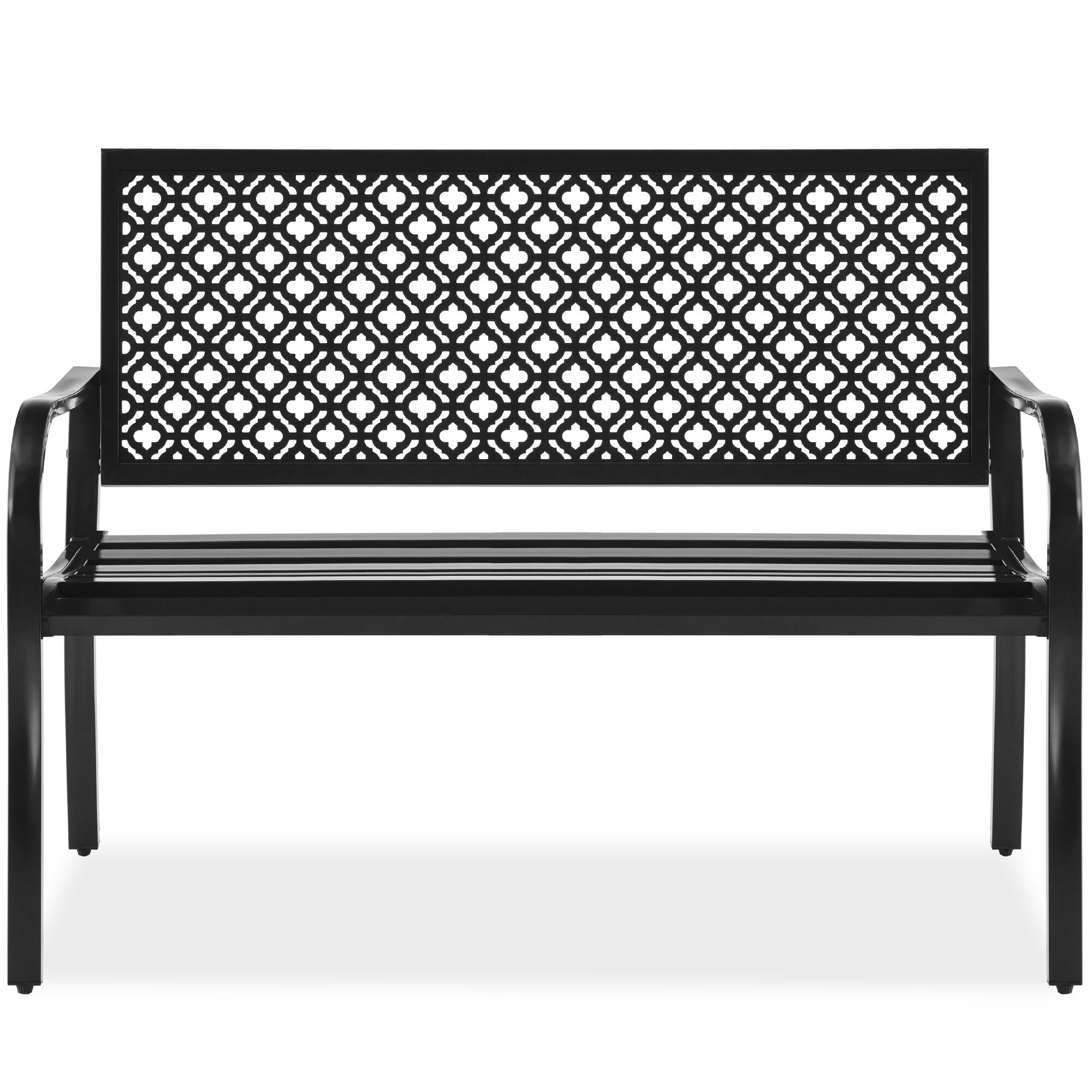 Indoor Outdoor Steel Bench w Geometric Backrest Foot Levelers Mint Green