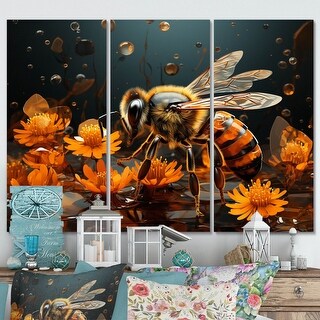 Designart "Bee Buzzing Life Geometric I" Animals Canvas Prints Set ...
