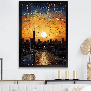 Designart "Art Deco Sunset Cityscape" City Buildings Wall Decor Yellow ...