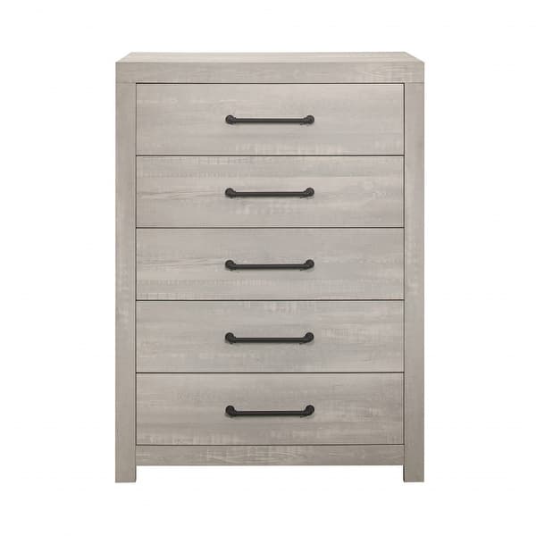 HomeRoots 35" Rustic White Wash Solid Wood Five Drawer Standard Chest ...