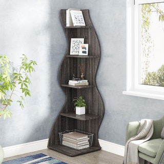 Corner Shelf Bookcase Bookshelf with Unique Shape for Living Room, Home ...