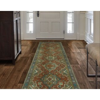 Vintage Distressed Wireelam Rust/Blue Runner - 3'3" x 12'3" - Bed Bath ...