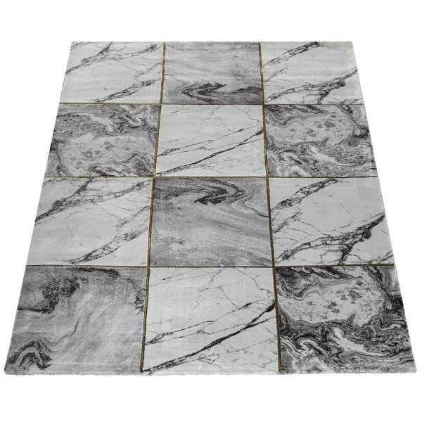 White Gold Grey Living Room Rug with luxurious Marble Pattern in 3D ...