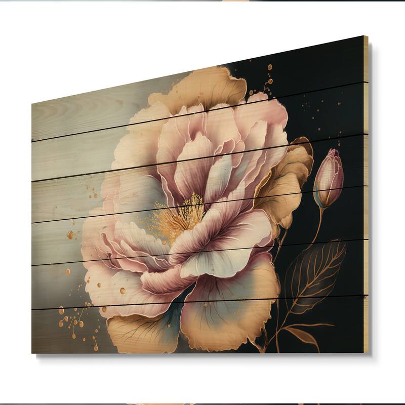 Designart 'Pink And Gold Hibiscus Flower I' Floral Hibiscus Wood Wall ...
