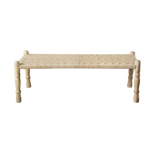 59"W Mango Wood & Woven Rope Bench - Bed Bath & Beyond - 34824489