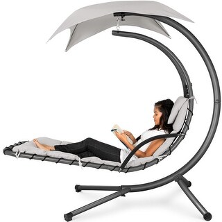Outdoor Hanging Curved Steel Chaise Lounge Chair Swing w/Built-in ...