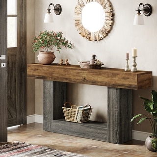 63 Inches Brown and Gray Narrow Long Wood Console Table for Entryway ...