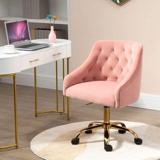 Velvet Fabric Pink Desk Chair for Home Office, Modern Adjustable Swivel ...