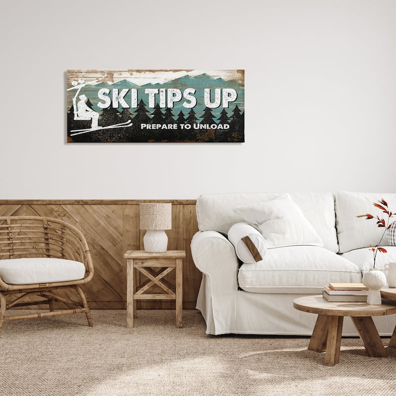 Stupell Winter Rustic Ski Tips Up Sign Mountain Sports Canvas Wall Art ...