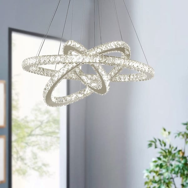 Modern Unique 3-Light Sparkling Crystal Rings LED Pendant Lighting ...