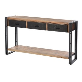 StyleCraft Calvin Gray and Natural Wood Black Iron Metal Frame Console ...