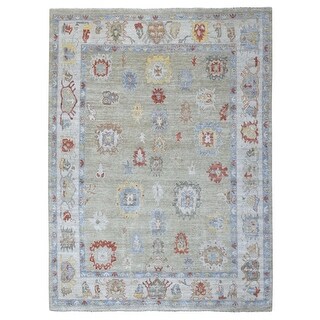 Hand Knotted Grey Oushak And Peshawar with Wool Oriental Rug (8'10" x ...