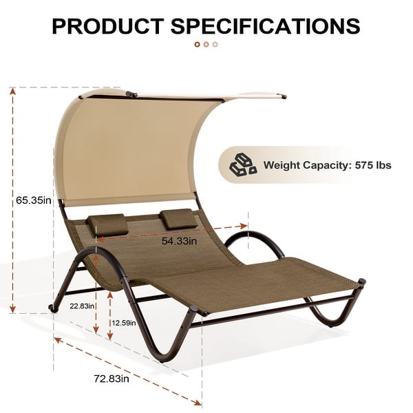 Outdoor Double Chaise Lounge Chair Double Sun Bed Lounger with Canopy ...