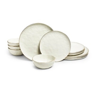 Sango Gansevoort 12-Piece White Stoneware Dinnerware Set - Service for 4, Plate & Bowl Set - Bed ...