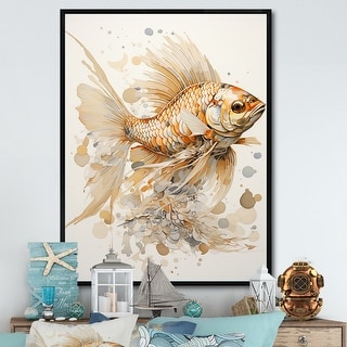 Designart "Golden Fish Elegance" Animal Fish Framed Wall Decor - Bed ...