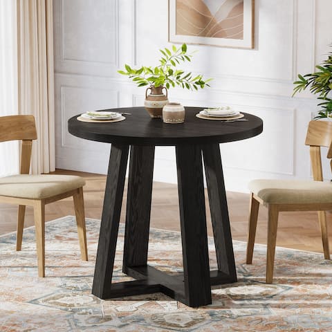 31.5" Round Dining Table with Shelves Small Kitchen Table - Overstock ...