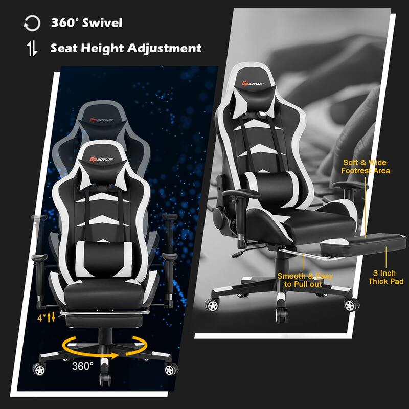Goplus Massage Gaming Chair Reclining Swivel Racing Office Chair with ...