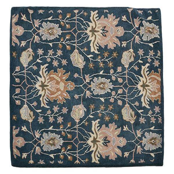 Hand Tufted Wool Square Rug Floral Blue K00522 - 8'x8'(Square) - Bed ...