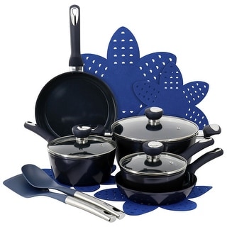 14 Piece Ceramic Nonstick Cookware Set in Dark Blue - Bed Bath & Beyond ...