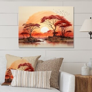 Designart "Red Yellow African Landscape" African Metal Art Print - Bed ...