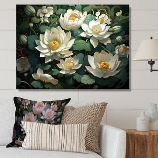 Designart "Meticulously Rendered Lotus Flowers" Lotus Wall Art - Bed ...