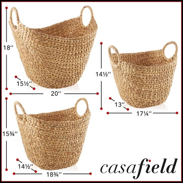 Set of 3 Water Hyacinth Boat Baskets Natural Woven Laundry Bins - Boat ...