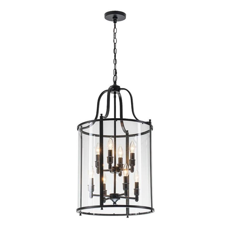 Classic Clear Glass Matte Black Round Entry Lantern Light 17in - Bed ...