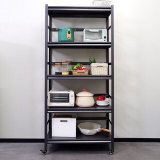 5-Tier Steel Shelving Unit with Adjustable Shelf and Wheels - Bed Bath ...