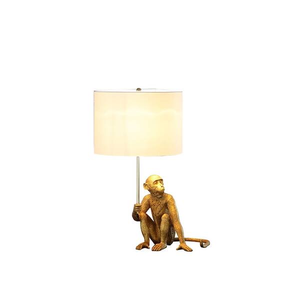 HomeRoots 26" Antiqued Gold Sitting Monkey Table Lamp With White - 18 ...