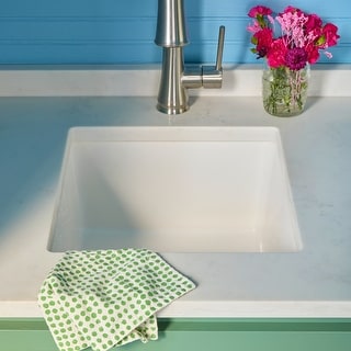 Eden Crisp White Fireclay 18" Single Bowl Undermount Kitchen Sink and ...