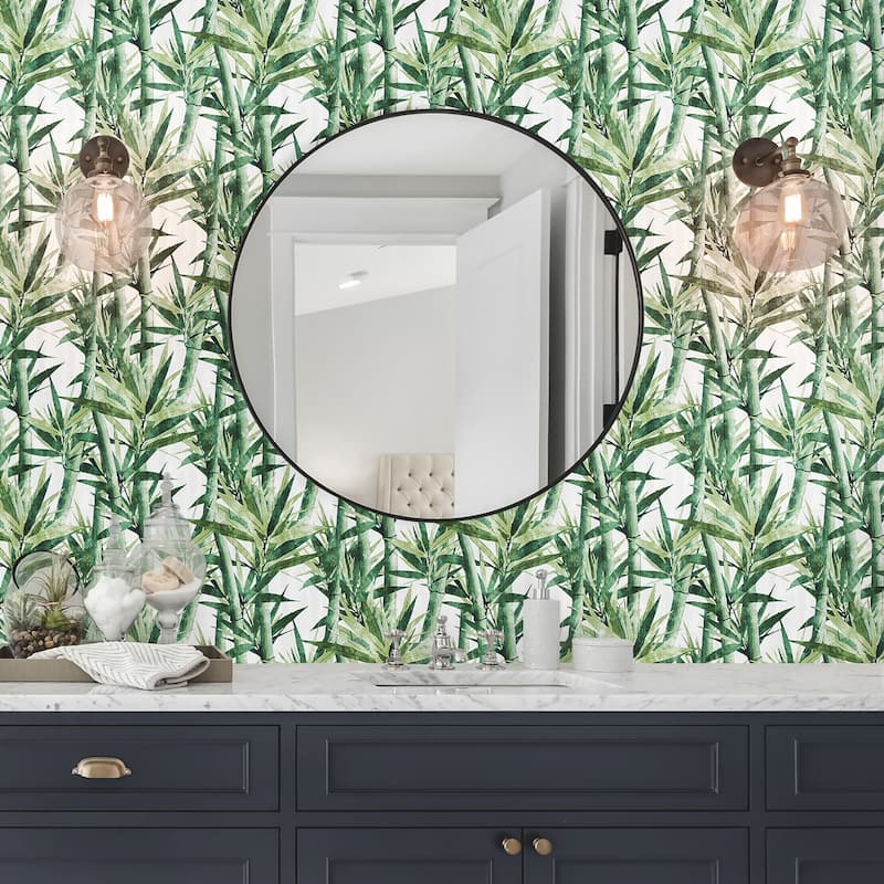 RoomMates Green & White Lucky Bamboo Peel and Stick Wallpaper ...
