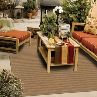 Style Haven Veranda Woven Tonal Striped Indoor-Outdoor Brown Area Rug ...