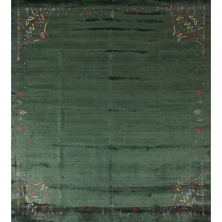 Green Gabbeh Square Area Rug Hand-Knotted Silk Carpet - 9'9"x 9'9 ...