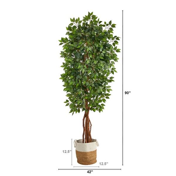 7.5' Artificial Deluxe Ficus Tree with Handmade Jute & Cotton Basket ...