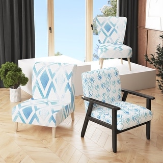 Designart "White and Blue Geometric" Upholstered Patterned Accent Chair ...