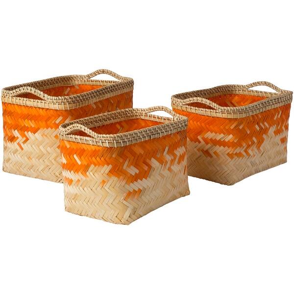 Matvei Bright Orange Natural Fiber Modern Decorative Basket (Set of 3 ...