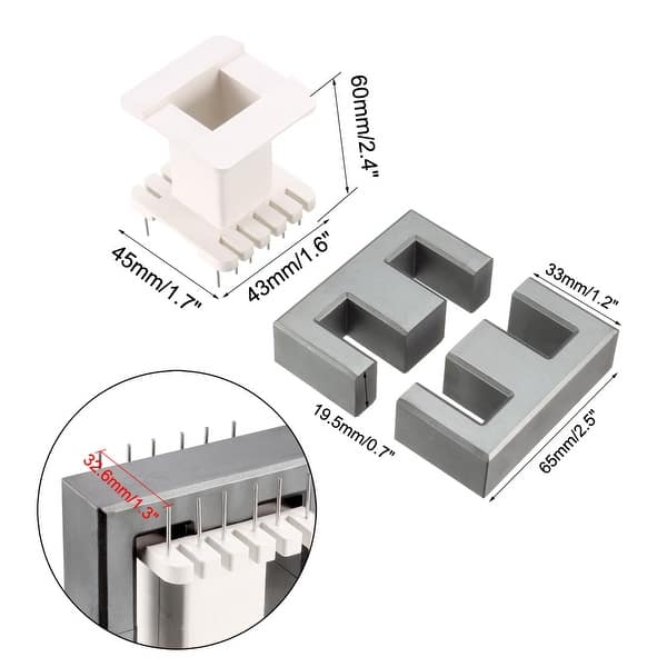 EE65A 6 with 6pin Transformer Bobbin PC40 Vertical 2 Ferrite Halves ...